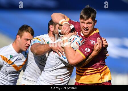 Joe Greenwood (15) of Huddersfield Giants in action in, on 4/3/2021 ...