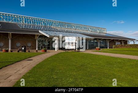 Entrance of Dunbar Leisure Centre indoor swimming pool on sunny day ...