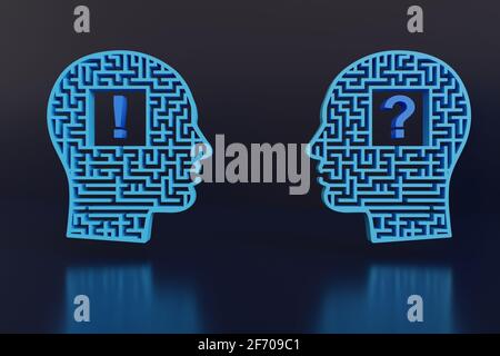 Two heads with brain silhouette facing each other. Symbol for same or ...
