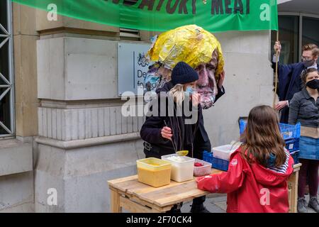 London, UK. 3rd Apr, 2021. Animal Rebellion action at the Department of ...