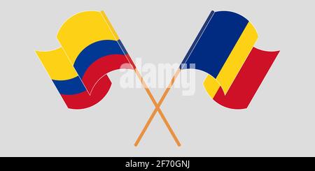 Colombia and Romania flags for official meeting against background of ...