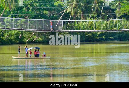hanging bridge at loboc river , Bohol island , Philippines Stock Photo ...