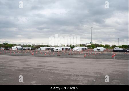April 03, 2021: Mass drive-thru vaccination site at the Toney Burger ...