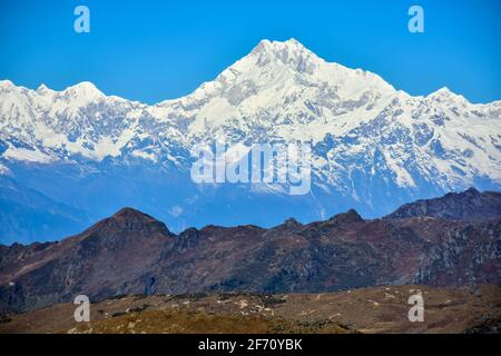 Panoramic and Majestic view of mount Kanchenjunga from sikkim Stock ...