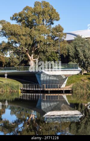 Reflections of the River Torrens foot bridge in Adelaide South ...