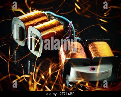 Electricity transformer on black background Stock Photo - Alamy