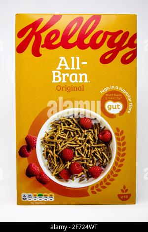 Kellogg’s All-Bran Original wheat bran high fiber cereal box Stock ...