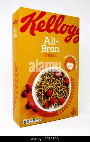 Kellogg’s All-Bran Original wheat bran high fiber cereal box Stock ...