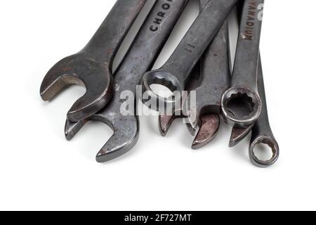 Spanner Set Isolated. dark coloured spanners on white background Stock ...