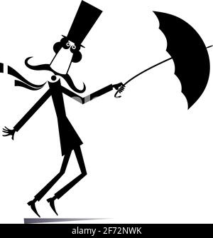 Strong wind, rain and man with umbrella illustration. Whirlwind, rain ...