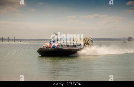 Hovercraft crossing the Solent between Southsea and the Isle of Wight ...