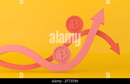 Volatile uncertain Bitcoin cryptocurrency up and down arrow. 3D ...