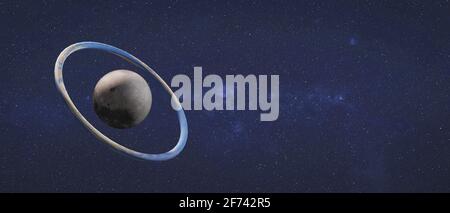 Fantastic blue torus Planet around rock planet . 3D rendered ...