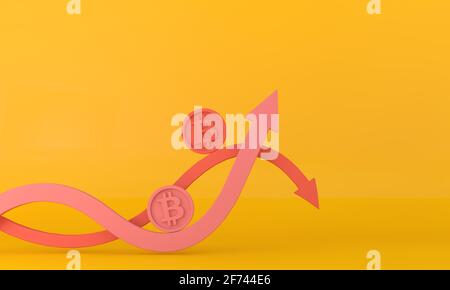 Volatile uncertain Bitcoin cryptocurrency up and down arrow. 3D ...