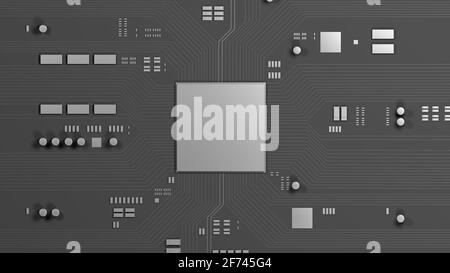 Dark gray chip on circuit board. Computer motherboard with CPU ...