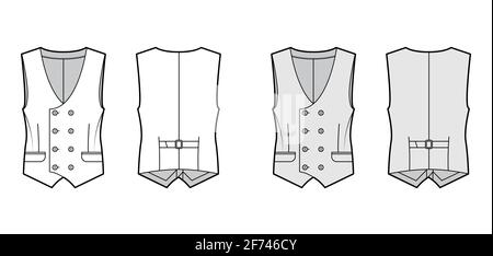 Double breasted vest waistcoat technical fashion illustration with ...