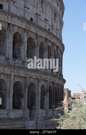 The wall of the historic Colosseum in the City of Rome, Italy Stock ...