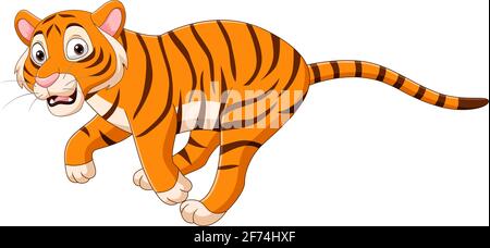 Cute cartoon running or jumping tiger drawing. Funny little tiger ...