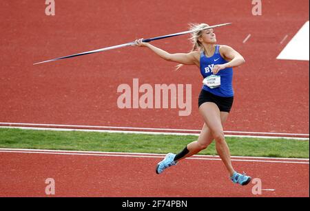 April 02, 2021: Ashton Riner of BYU competes in the Women's Javelin ...