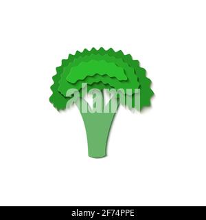 Green broccoli paper cut style. Origami vegetable isolated on white ...