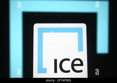 In this photo illustration, the ICE (Intercontinental Exchange) logo is ...