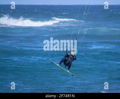 Port Elizabeth, South Africa - unidentified kite surfer surfs in the ...