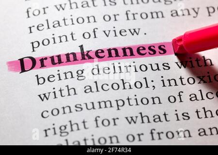 Fake Dictionary, Dictionary definition of drunkenness Stock Photo - Alamy