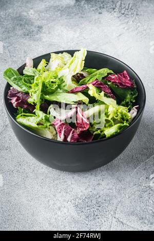 Frieze, romaine and Radicchio lettuce, on old dark rustic background ...