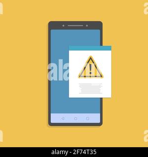 Cartoon smart phone with alert notice on email. Flat simple trend ...