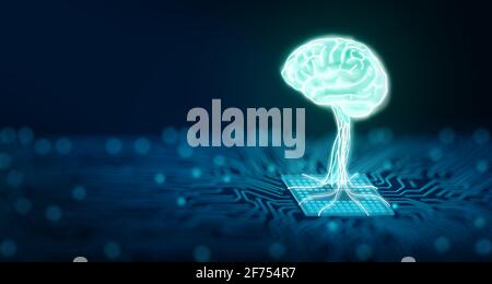 Ai chipset with human brain on computer circuit board. Artificial ...
