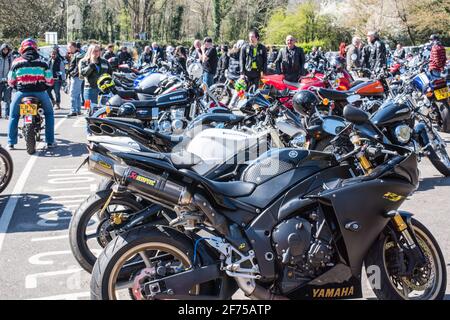 Motorcycles parked at Boxhill in Surrey Stock Photo - Alamy