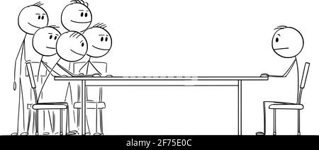 Negotiation or Job Interview, One Man Sitting at Table Against Group of ...