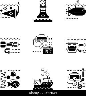 Marine exploration black linear icons set Stock Vector Image & Art - Alamy