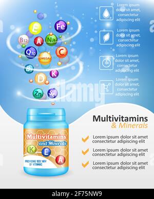 Multivitamin complex advertising vector poster template. Vitamin and ...