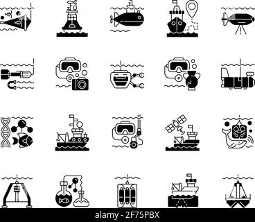 Marine exploration black linear icons set Stock Vector Image & Art - Alamy