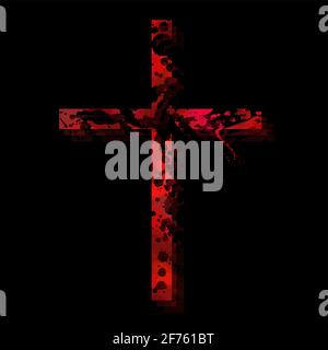 Red bloody cross. Cross made of Red blots. Happy easter. Vector ...
