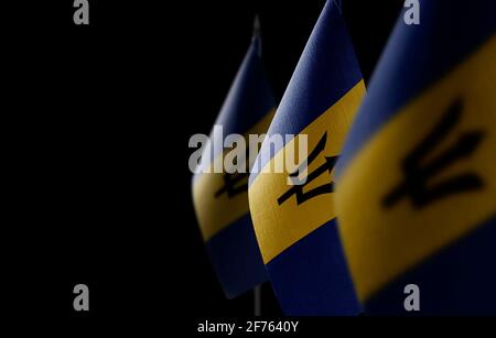 Small national flags of the Barbados on a black background Stock Photo ...