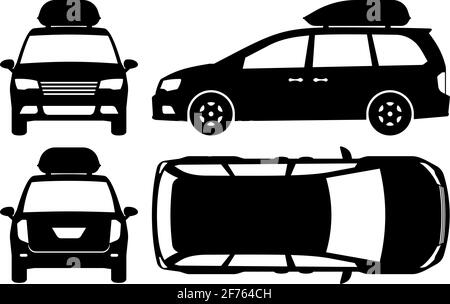 Minivan silhouette on white background. Vehicle icons set view from ...