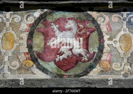 Czech lion, white two - tailed lion embroidered on red flag Stock Photo ...