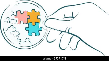 Vector Illustration of biotech science, hand with puzzle on laboratory ...