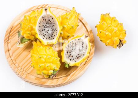 Fresh yellow pitaya on white background - Selenicereus megalanthus ...