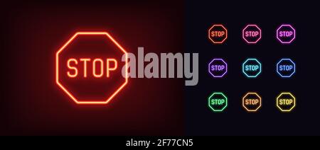 Neon warning icon. Glowing neon warning sign, exclamation mark in vivid ...