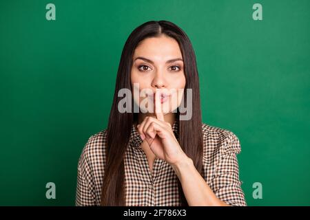 Photo of positive cute lady wear stylish jumper hold retro shot social ...