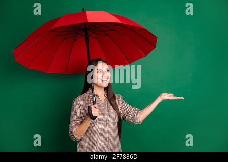 Photo of cute pretty lovely interested woman with bob hairdo wear ...
