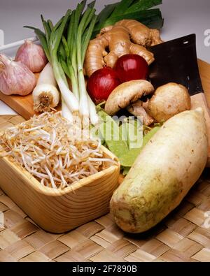 Fresh onion. Onion bulbs with fresh green sprouts on white background ...