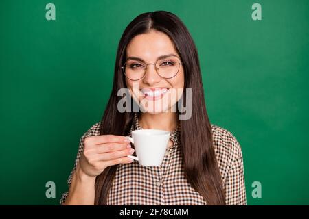 Photo of cheerful toothy beaming girl with wavy hairstyle dressed blue ...