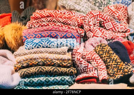 Various Colorful Knitted Traditional European Warm Clothes - Scarfs At ...