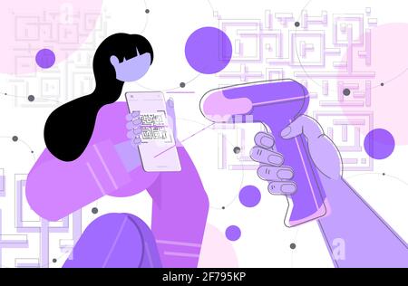 Girl scan qr code with smartphone. Digital technology isolated on white ...
