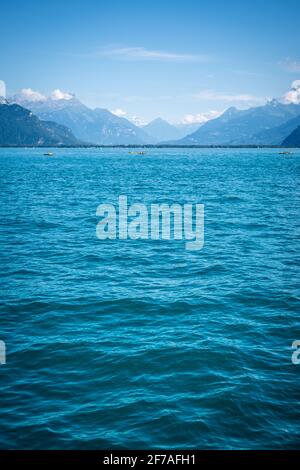 Beautiful lake with blue sky background Stock Photo - Alamy