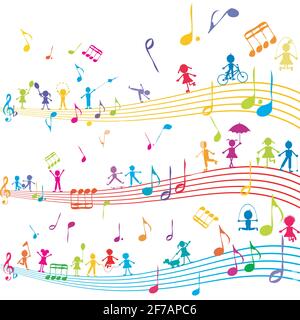 Stave and music notes with cartoon kids Stock Vector Image & Art - Alamy